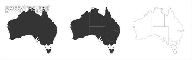 Australia maps set with states borders isolated on white. Grey coloured ...