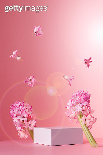 Tender delicate spring mock up with white square podium for ...