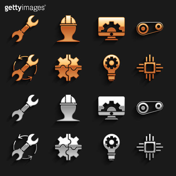 Set Gear Timing Belt Kit Processor With Microcircuits Cpu Light Bulb