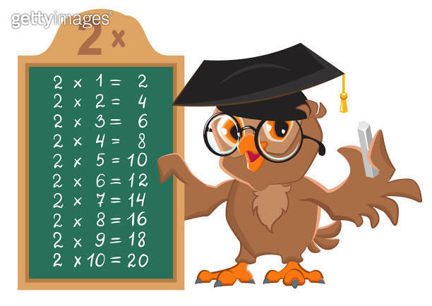 Math lesson multiplication table of 2 by numbers. Owl teacher at ...