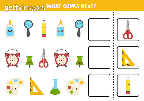 What comes next game with cute kawaii school supplies. (1334583228 ...