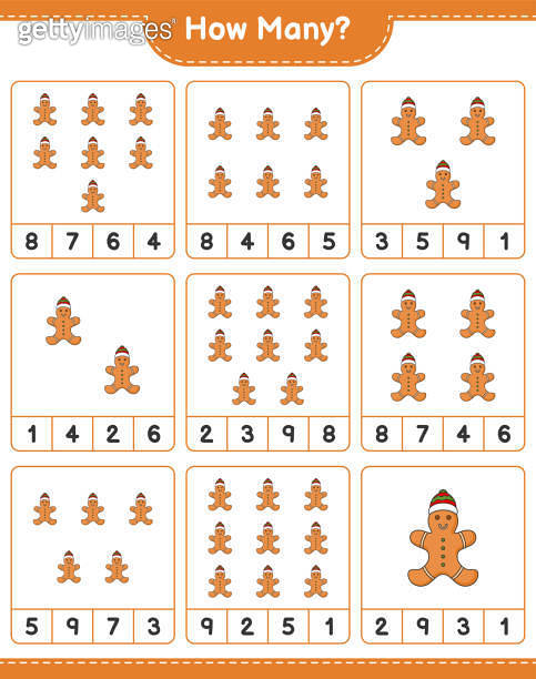Counting game, how many Gingerbread Man. Educational children game ...