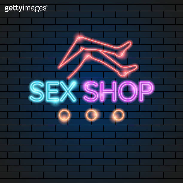 Abstract Sex Shop Legs Adult Toys Neon Light Electric Lamp Background Vector Design Style