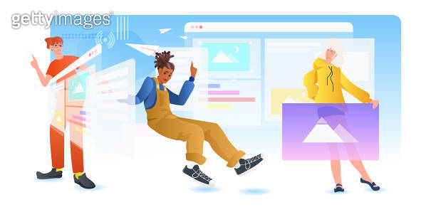 developers team creating website ui interface web application development program software ...