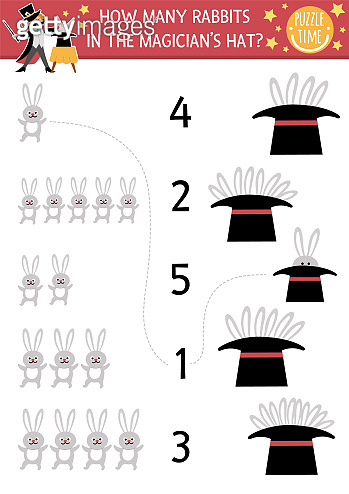 Match the numbers circus game with magician hat and rabbits. Amusement ...