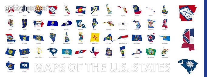 Maps with the effect of a waving flag, maps of the US States ...