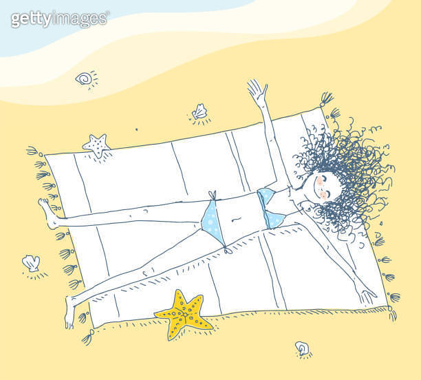 Girl Sunbathing Doodle (1397501265) 일러스트, 무료 일러스트 - 게티이미지뱅크