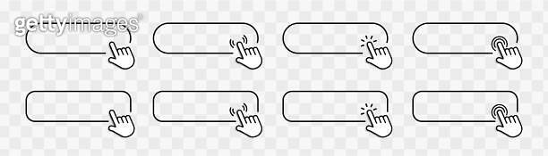 Click Here Web Buttons With Hand Cursor Set Of Action Button Click Here With Arrow Pointer