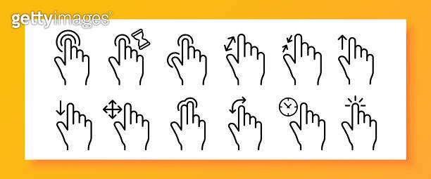 Scrolling set icon. Click, slide, zoom, zoom out, sensor, touchpad, tap, press, keyboard ...