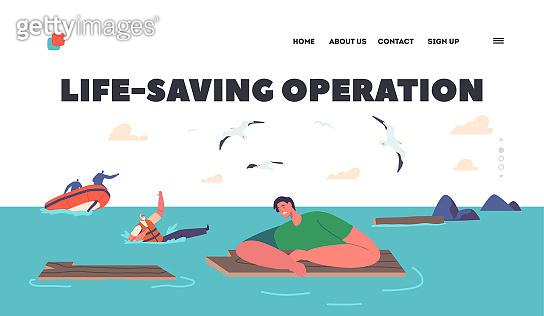 Life Saving Operation Landing Page Template Exhausted Character Swim