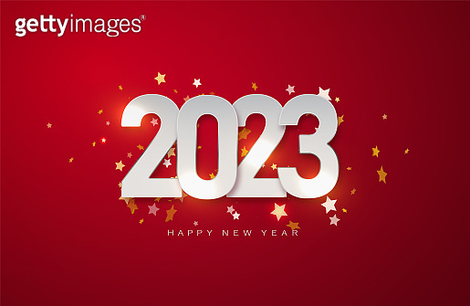 Happy New 2023 Year. Christmas red vector illustration of white numbers 2023 and sparkling ...