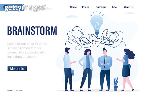 Brainstorm, landing page template. Teamwork, search for ideas, group of ...