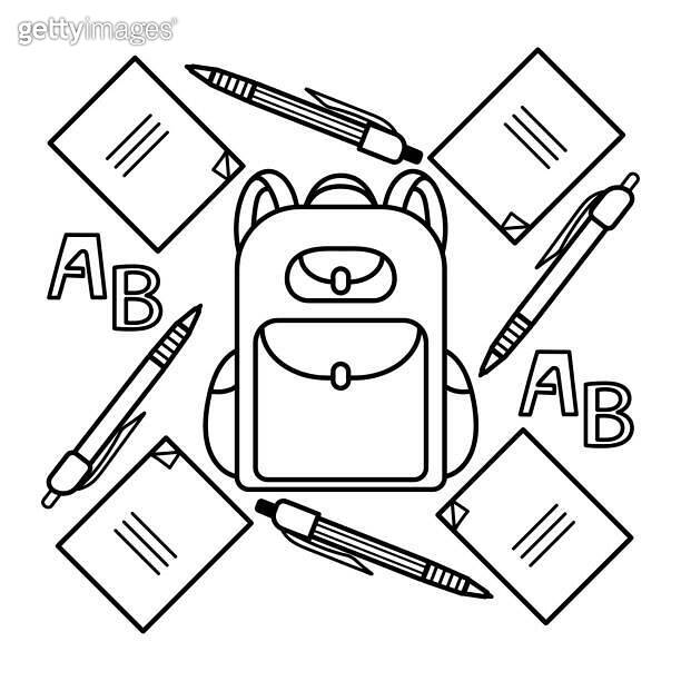 Coloring pages school supplies . Coloring book for kids. Vector ...