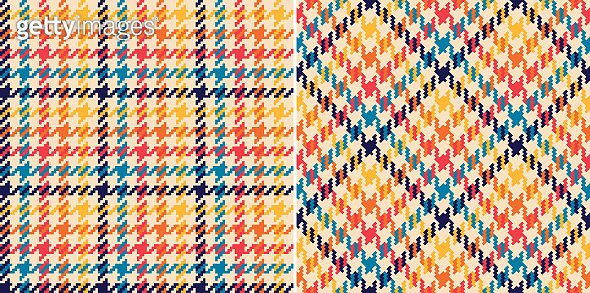 Houndstooth check plaid pattern in navy blue, red, orange, yellow ...