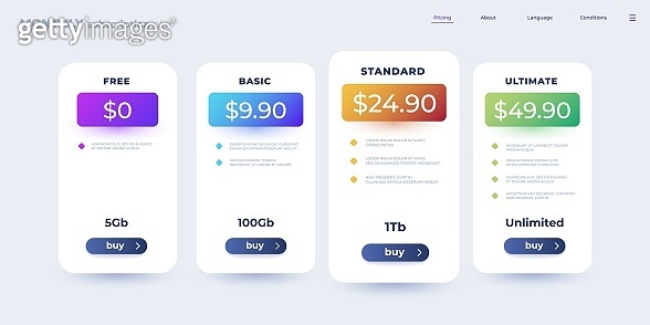Pricing table. Monthly subscription comparison table infographic template with checklist of ...
