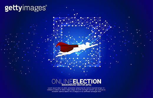 Silhouette of man in superhero suit flying with Check box icon from dot ...