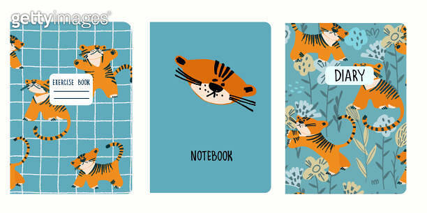 Cover page templates based on illustrations with tigers, checkered and ...