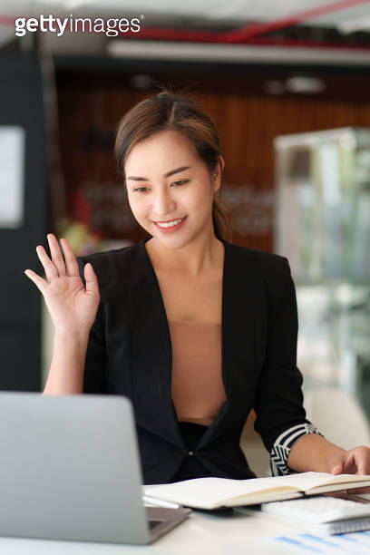 Beautiful Asian Woman Using Video Call Application Blogger Video