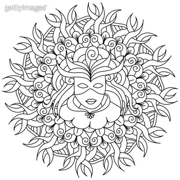Mardi Gras mandala coloring page for holiday creativity, Masquerade ...