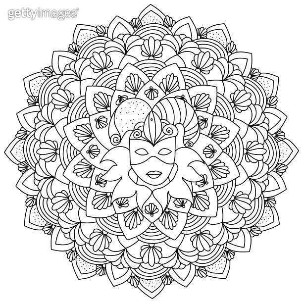 Mardi Gras mandala coloring page for holiday creativity, Masquerade ...