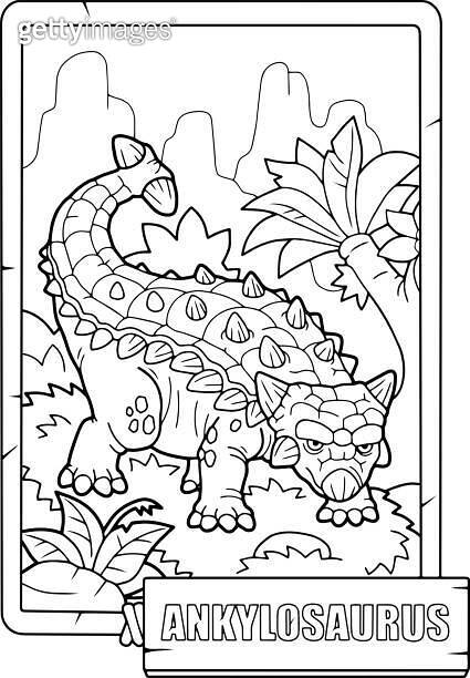 coloring book for children, prehistoric dinosaur ankylosaurus, outline ...
