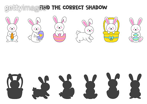 Find the correct shadows of cute Easter bunnies. Logical puzzle for ...