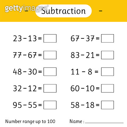 Subtraction. Number range up to 100. Math worksheet for kids. Solve ...