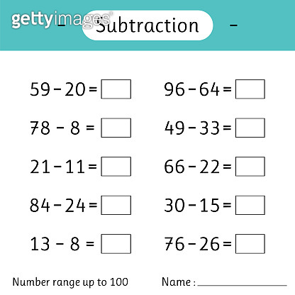 Subtraction. Number range up to 100. Math worksheet for kids. Solve ...