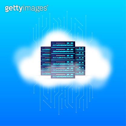 Data base, cloud. Network servers computer hardware technology decorative elements. Vector ...