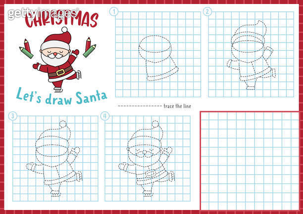 Christmas step by step drawing worksheet. How to draw Santa Claus ...