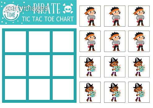 Vector treasure island tic tac toe chart with pirates. Sea adventures ...