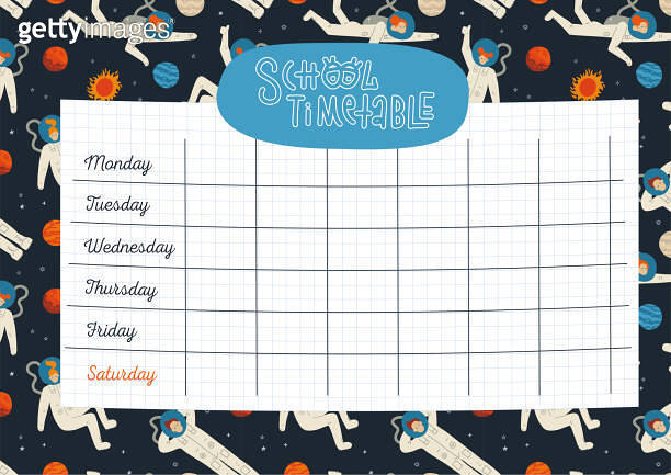 School timetable template, weekly classes schedule on space background ...