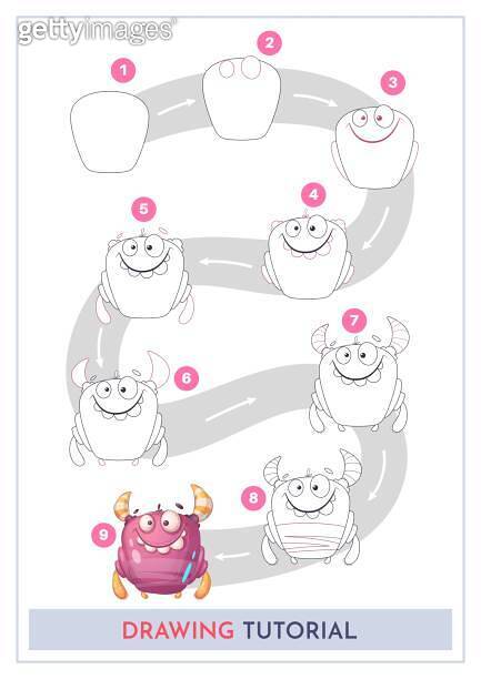 How to Draw a Monster. Step by Step Drawing Tutorial. Draw Guide ...