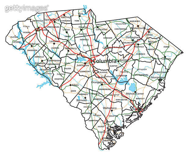 South Carolina road and highway map. Vector illustration. (1463674860 ...