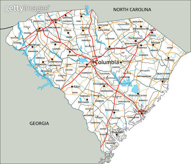 High detailed South Carolina road map with labeling. (1463674722) 일러스트 ...