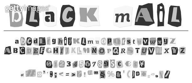 Ransom halftone collage style letters numbers and punctuation marks cut ...