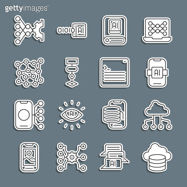 Set line Cloud database, Network cloud connection, Artificial intelligence AI, Algorithm, Neural ...