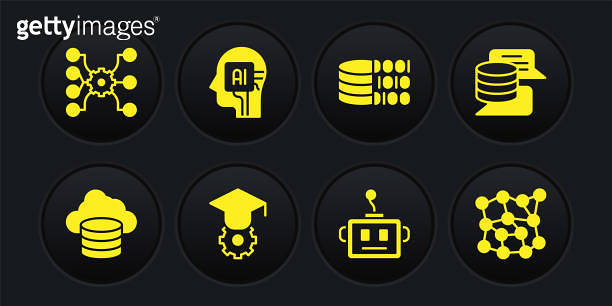 Set Cloud database, Server, Data, Graduation cap, Artificial ... Set Cloud database, Server, Data, Graduation cap, Artificial ...