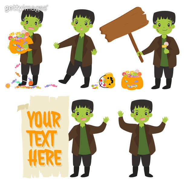 Cute Halloween Zombie Boy Character Vector Set (1682170486) 일러스트, 무료 ...
