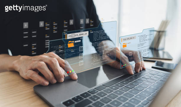 Software developer or programmer coding program with laptop. Create Intelligence innovation ...