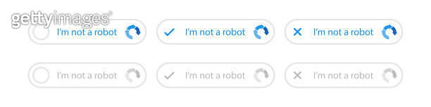 Recaptcha icons set. Confirmed and rejected recaptcha icon. I'm not a robot button. Captcha, I'm ...