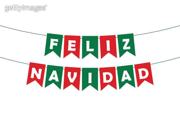 feliz navidad bunting garland, green and red pennants and white letters ...