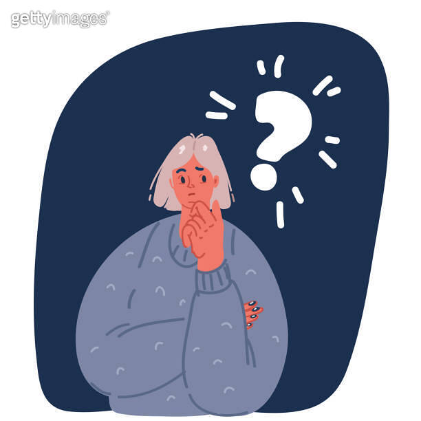 Cartoon vector illustration of Thinking girl. Beautiful face, doubts, problems, thoughts ...