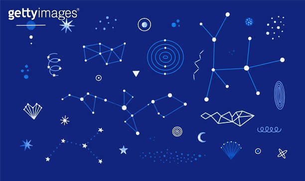 Vector set of abstract space elements. Isolated constellations, stars ...