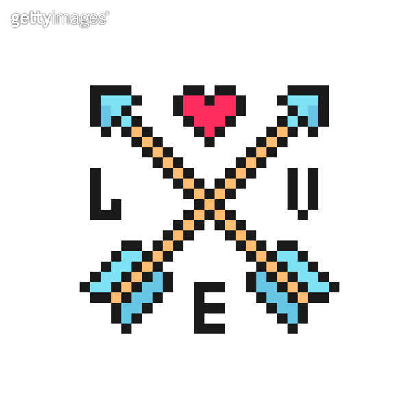 Pixel art icon of crossed arrows with 'love' for Valentine's Day ...