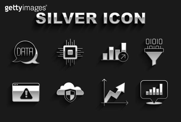 Set Cloud and shield, Binary code, Pie chart infographic, Financial growth, Browser with ...