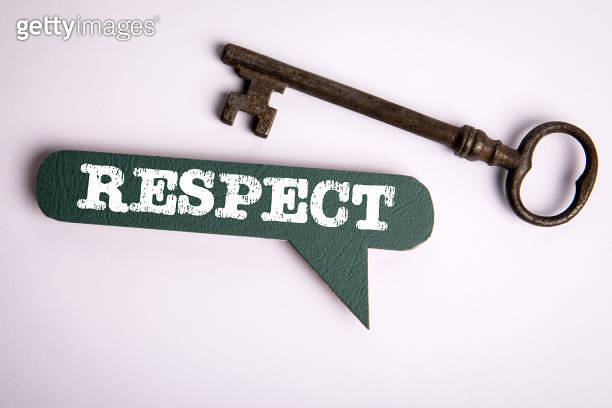 RESPECT Concept. Green speech bubble with text on a white background ...
