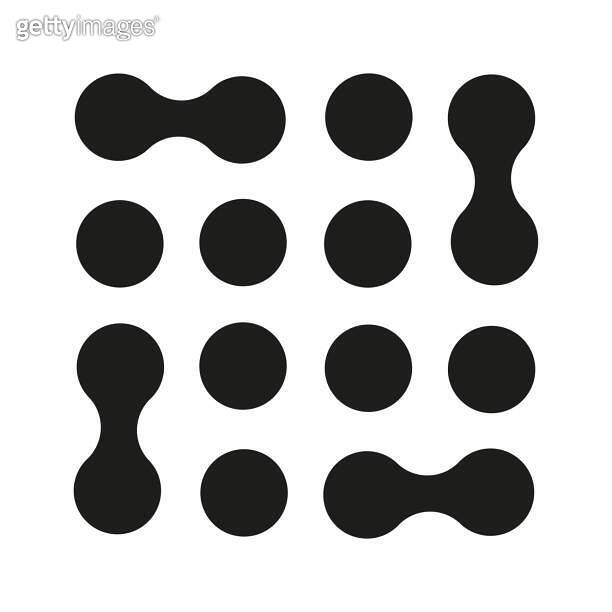 Connected blobs. Metaball simple icons. Connected dots vector signs. Integration abstract symbol ...
