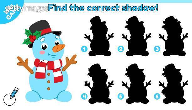 Kids game Find the correct shadow of the snowman (1812244453) 일러스트, 무료 ...