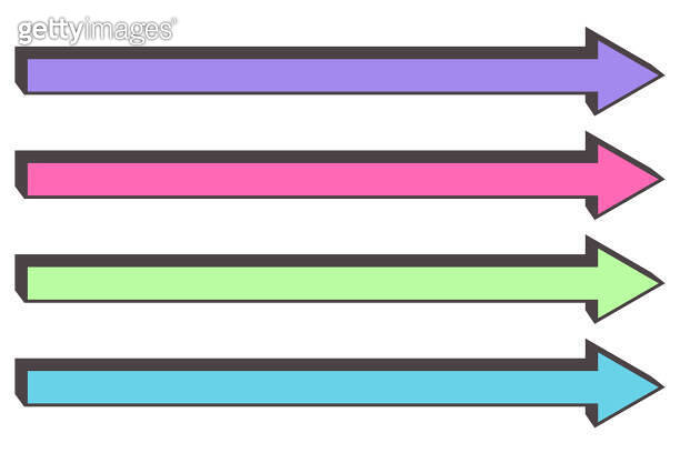 Long straight arrow. Horizontal bold cursor line to right. Basic colored pointing elements ...